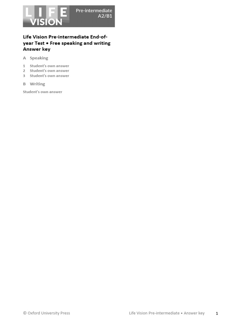Life Vision Pre-Intermediate Answer Key | PDF