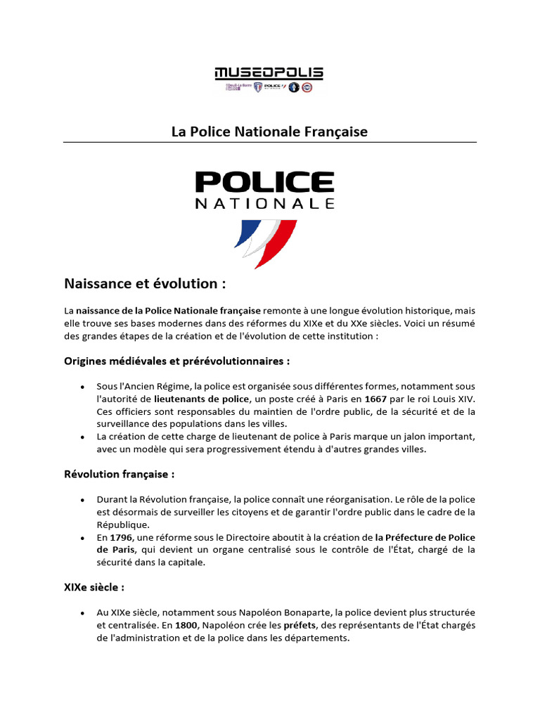 Histoire et missions de la Police Nationale | PDF | Police | Forces de ...