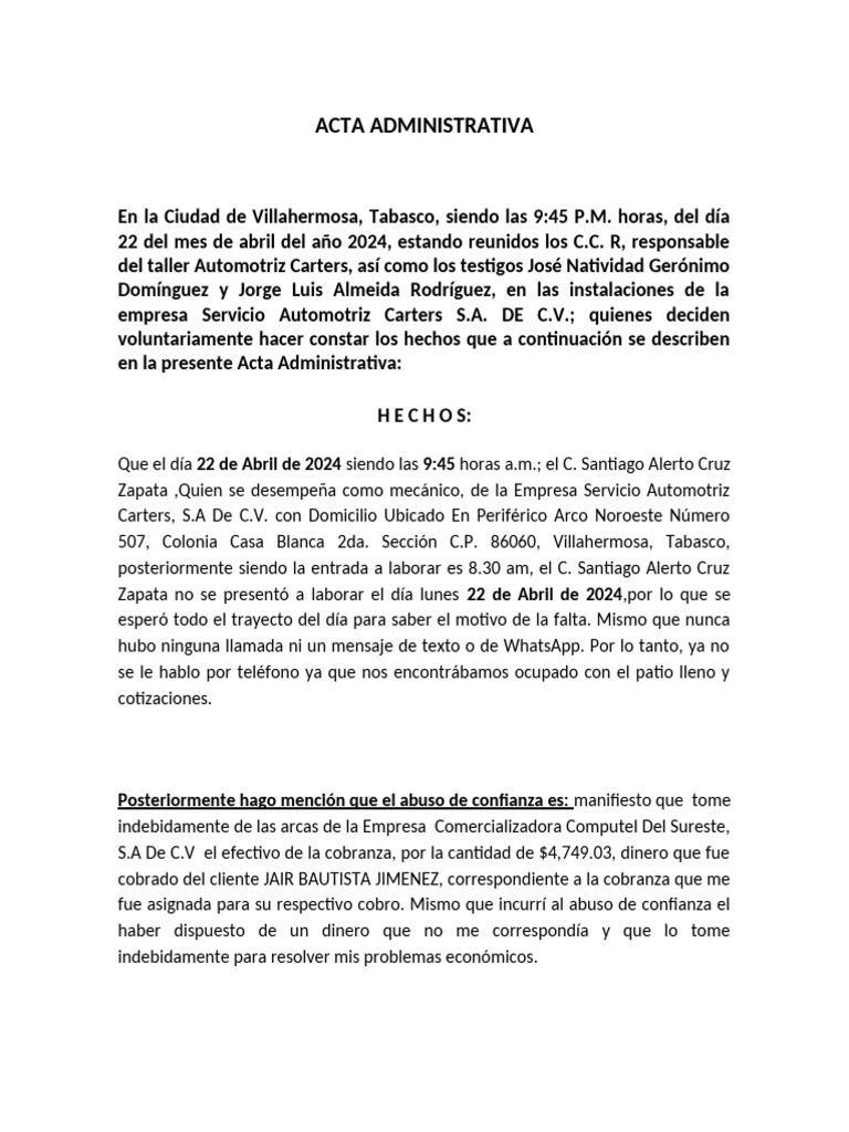 ACTA ADMINISTRATIVA | PDF