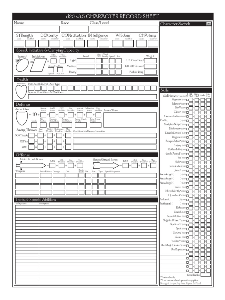 Blank Character Sheet (3.5) | PDF