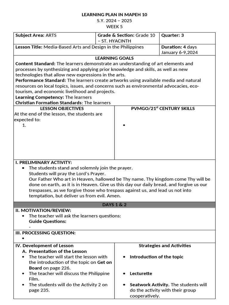 MAPEH 10 Q3 WEEK 2 | PDF | Lord's Prayer | Behavior Modification