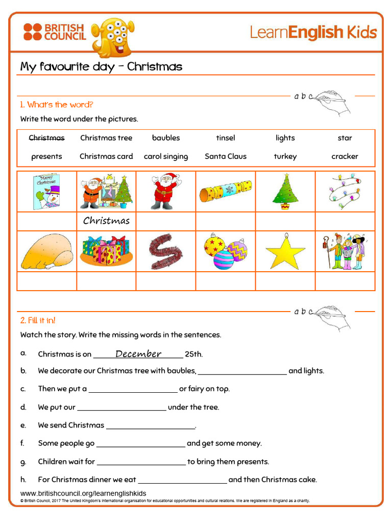 Short Stories My Favourite Day Christmas Worksheet | PDF | Christmas ...