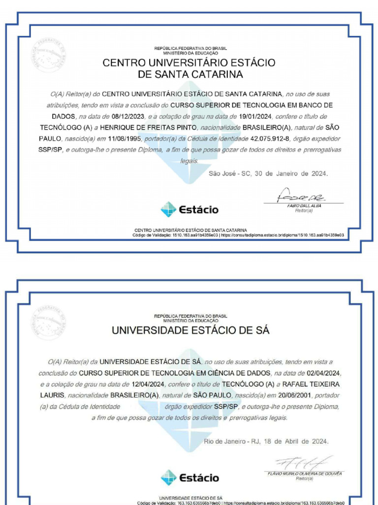 Certificado Estácio de Sá | PDF