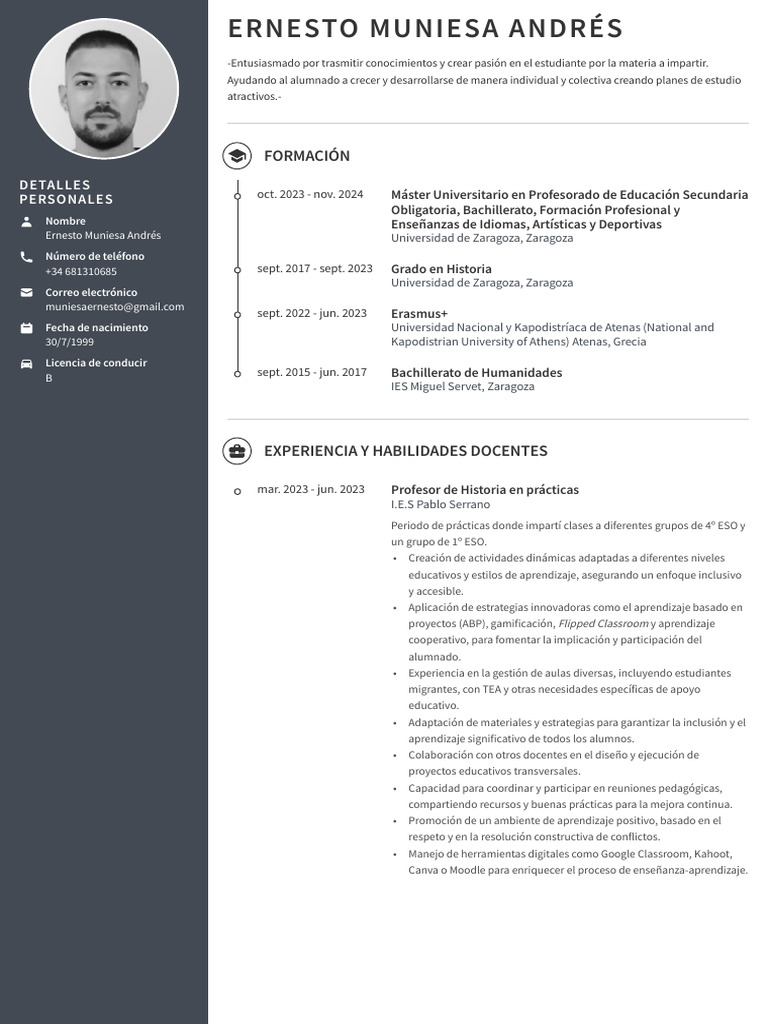 CV Ernesto Muniesa 25 | PDF | Maestros | Aprendizaje