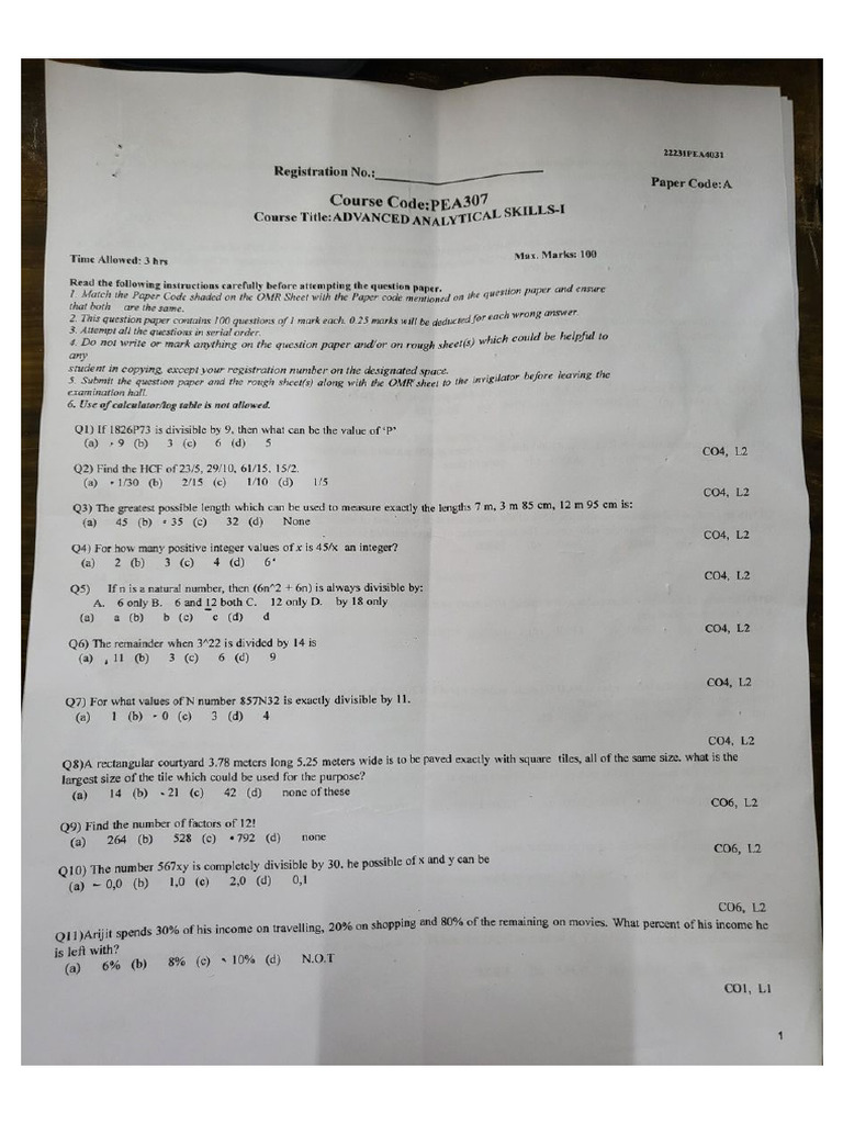 PEA307 Original Q Paper - 2022 (@rajkumar) | PDF