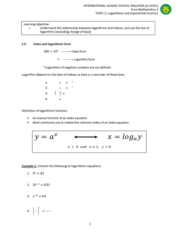 TOPIC 2 Logarithmic Function 2018 | PDF | Logarithm | Function (Mathematics)