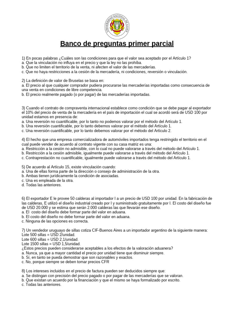 BANCO_DE_PREGUNTAS_-_PRIMER_PARCIAL | PDF | Precios