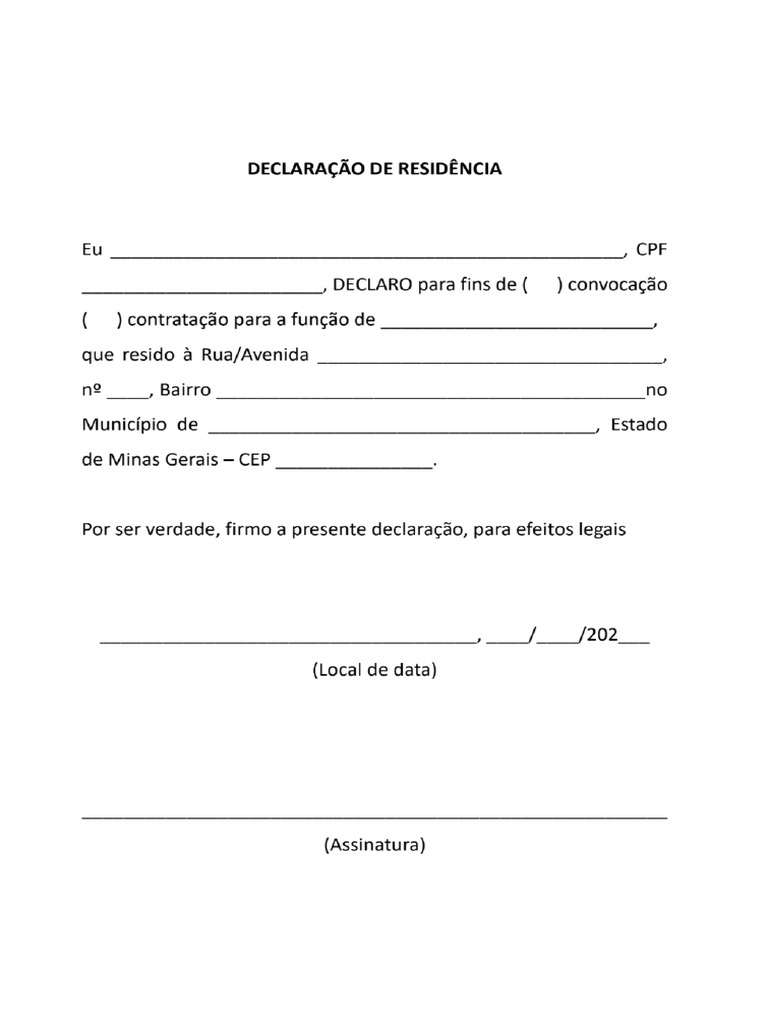DeclaracÌ Aì o de Resideì Ncia | PDF