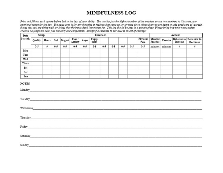 Daily Mindfulness Log_Fillable Form-1 | PDF