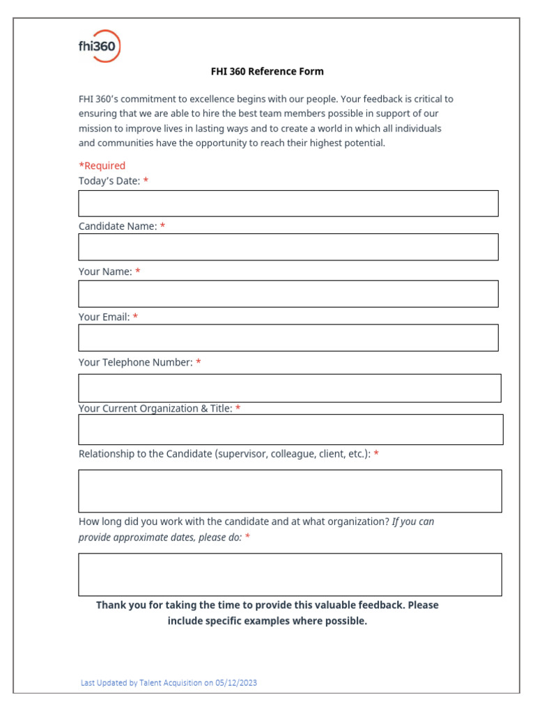 FHI 360 Reference Check Form To Besufkad | PDF | Learning | Cognition