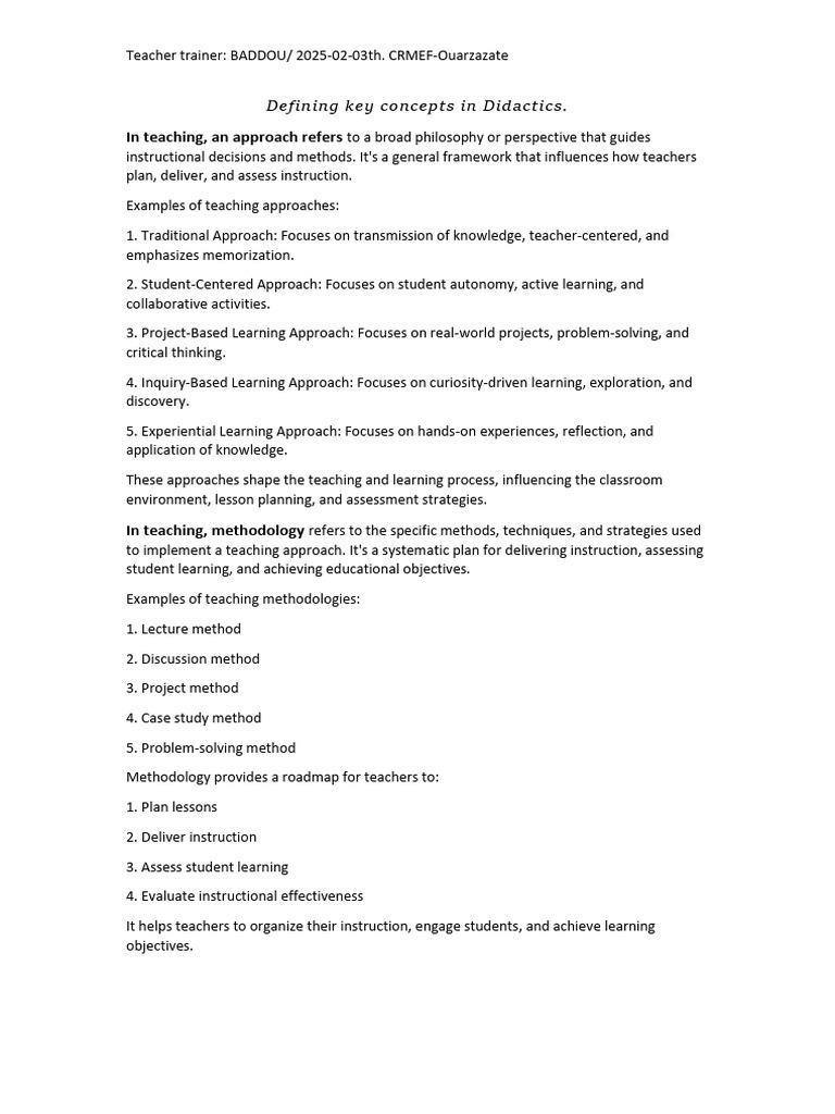 Key Concepts in Teaching Approaches | PDF | Methodology | Teachers