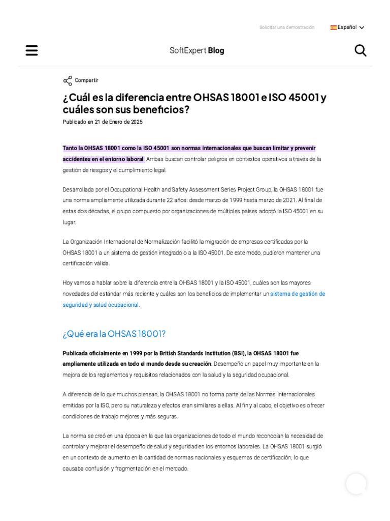 ¿Cuál Es La Diferencia Entre OHSAS 18001 e ISO 45001 y Cuáles Son Sus ...