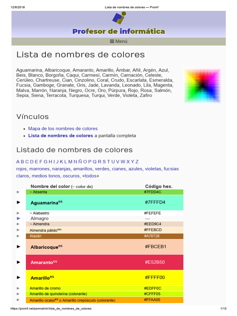 Lista completa de nombres de colores | PDF | Color | marrón