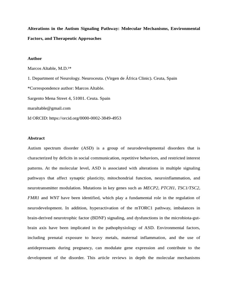 Alterations in The Autism Signaling Pathway | PDF | Autism | Synapse