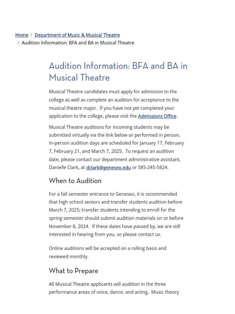 Geneseo Musical Theatre Audition Info | PDF