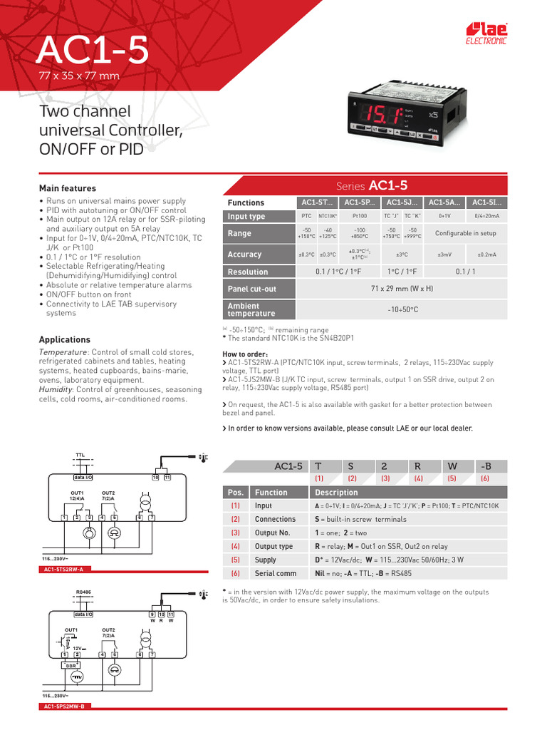 LAE AC1-5 Controller Manual Overview | PDF | Power Supply | Relay