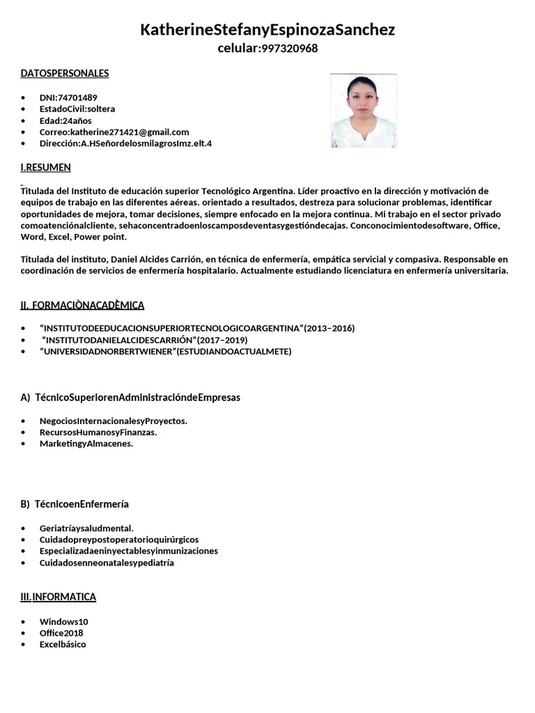 CV Katherine Stef Any Espinoza Sanchez | PDF