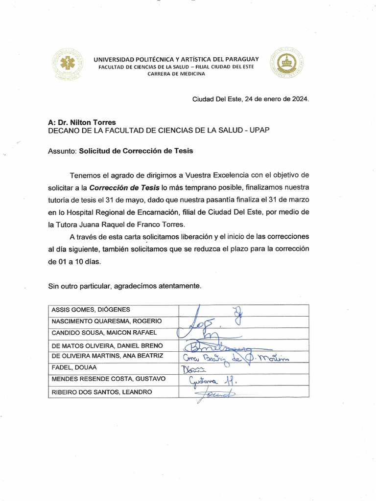 Carta para Corrección de Tesis | PDF