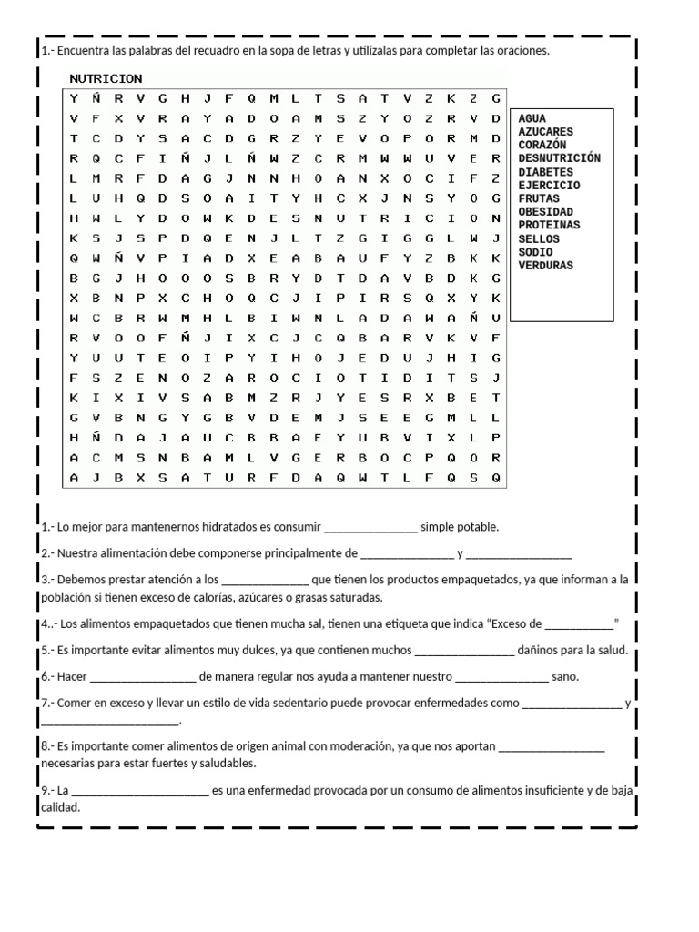 Sopa de letras sobre alimentación saludable | PDF