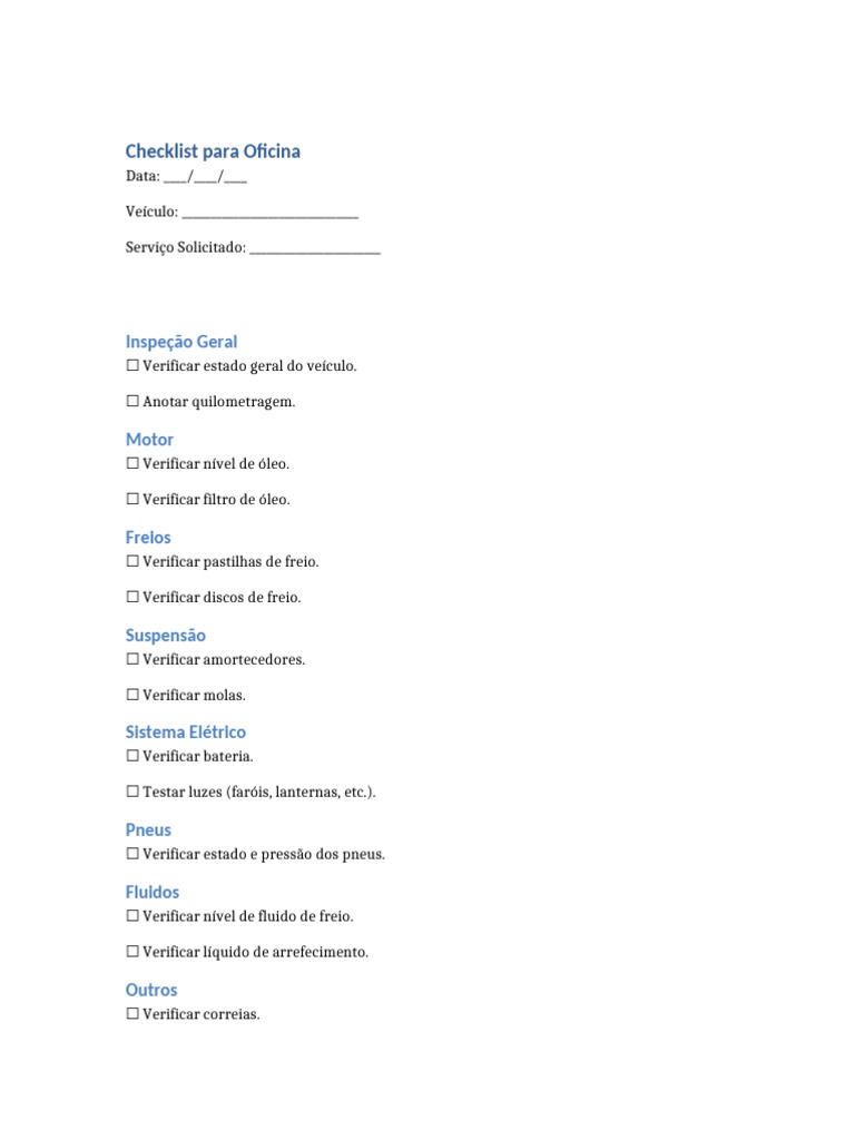 Checklist Oficina | PDF
