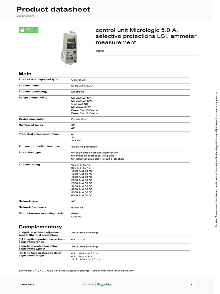 Micrologic 5.0 A Control Unit Overview | PDF | Electricity | Electronics