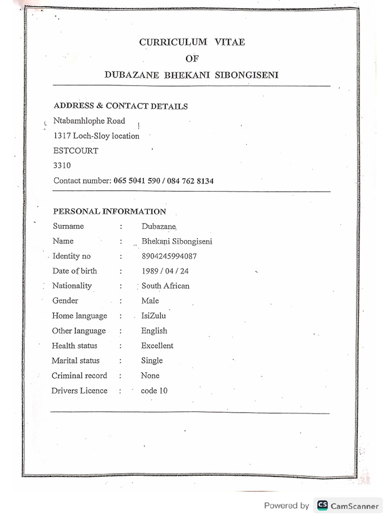 Bhekani Dubazane CV | PDF