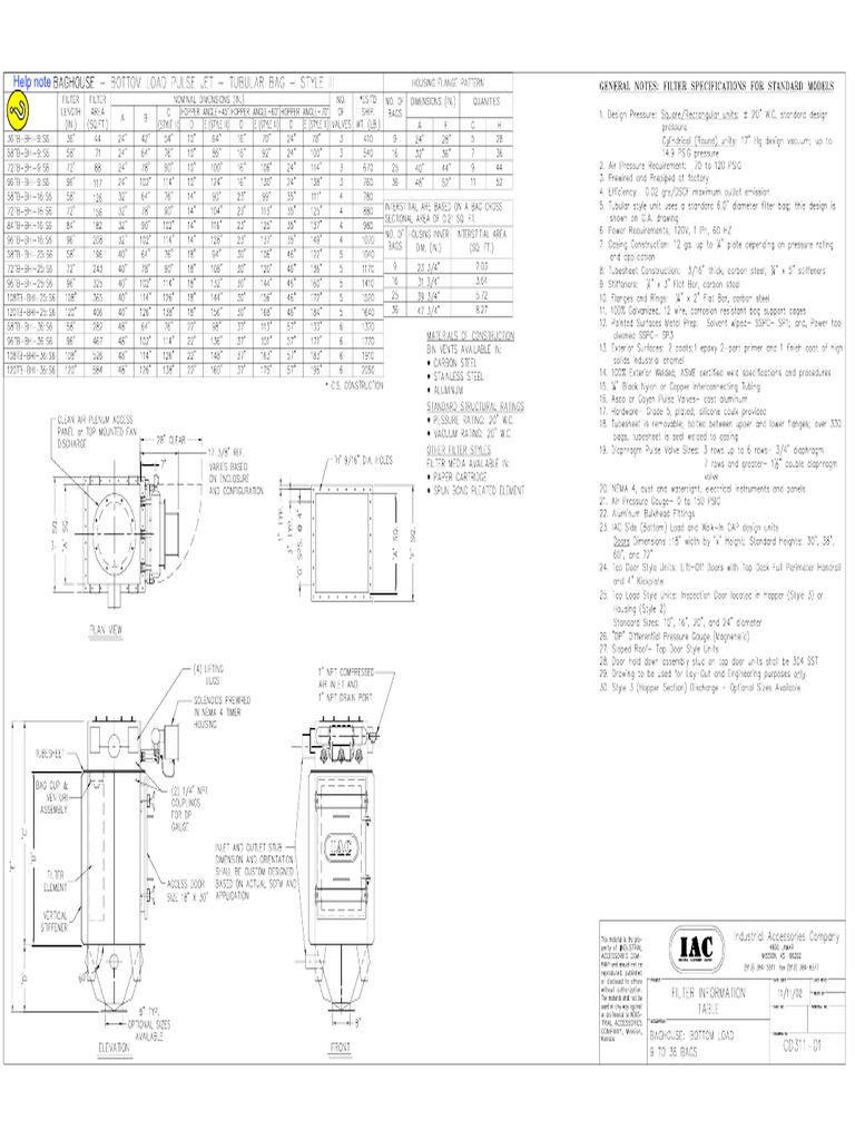 IAC Bottom Load Baghouse Drawings | PDF