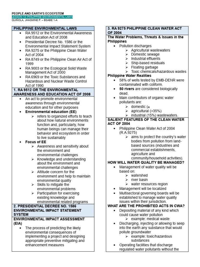 LESSON12 REVIEWER | PDF | Water Pollution | Waste