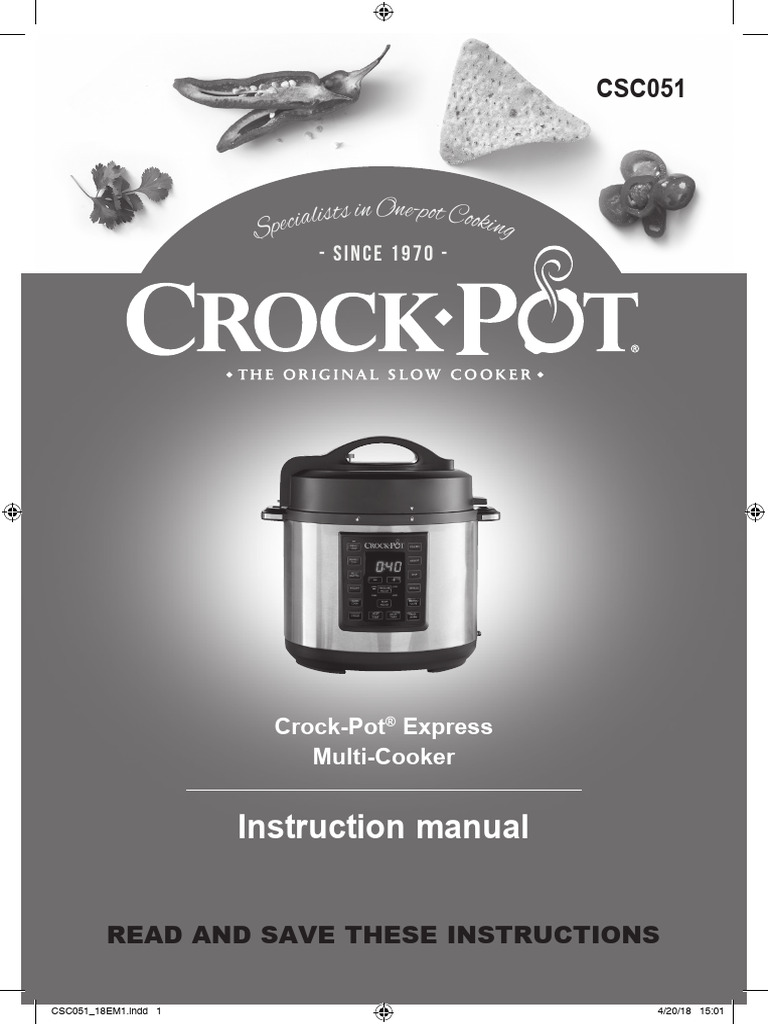 Crock-Pot Express Multi-Cooker Manual | PDF | Slow Cooker | Pressure ...