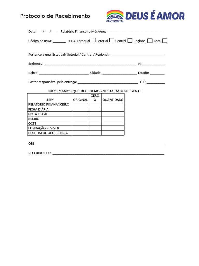 Protocolo de Recebimento 2024 | PDF