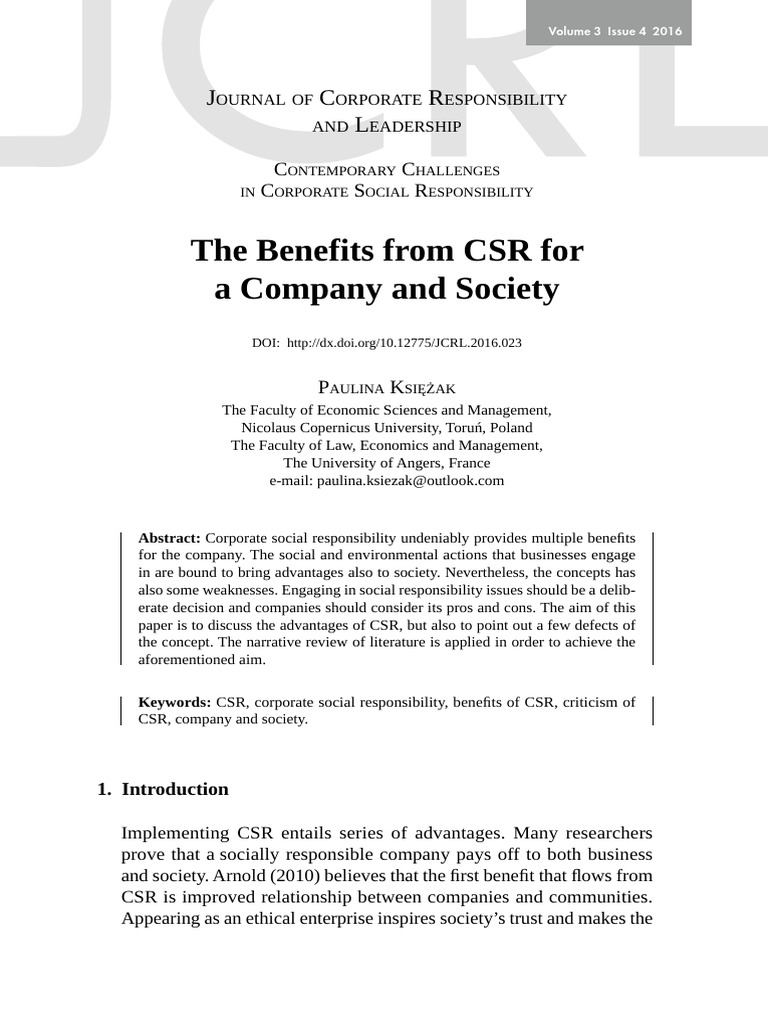 Benefits of CSR To Society and Co | PDF | Corporate Social ...