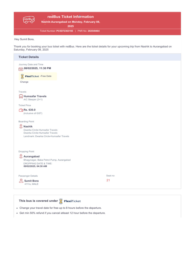 Bus Ticket TU2C75588919 | PDF