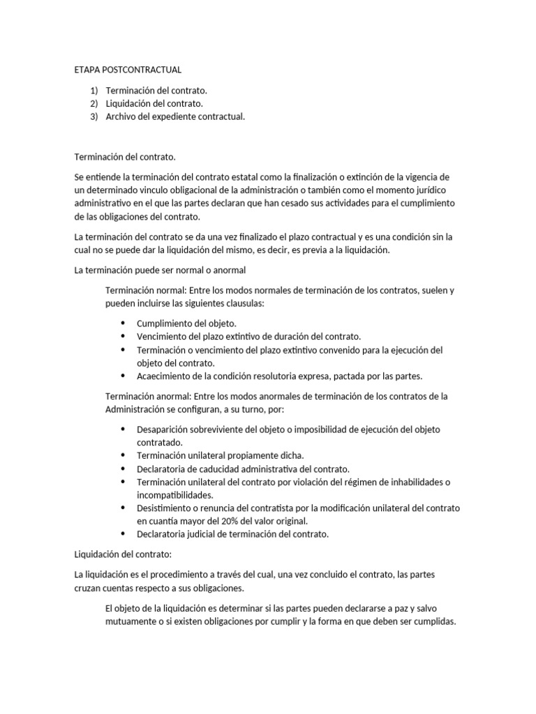 ETAPA POSTCONTRACTUAL apunte 1 corte 3 | PDF | Sociedad de responsabilidad limitada | Justicia