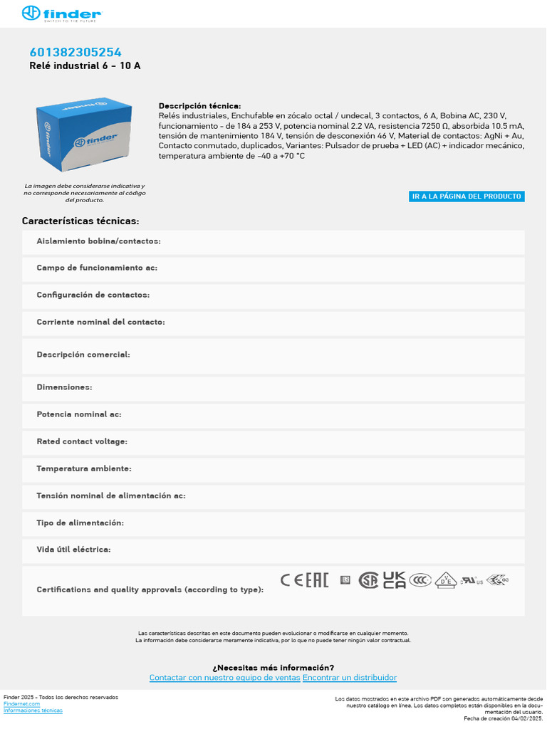 Relé Industrial 6 - 10 A: Contactar Con Nuestro Eúuipo de Ventas Encontrar Un Distribuidor | PDF ...