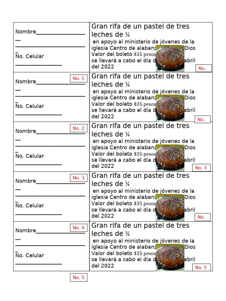 Rifa de Pastel Tres Leches en Iglesia | PDF
