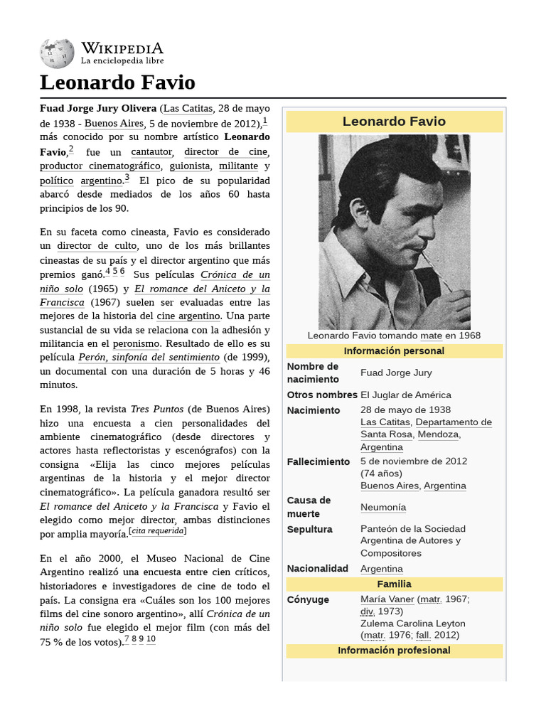 Vida y legado de Leonardo Favio | PDF | Argentina