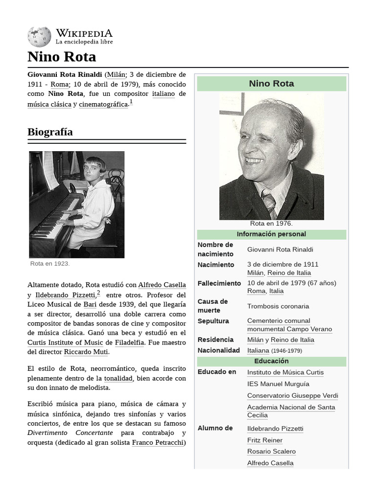 Nino Rota: Compositor Italiano Destacado | PDF