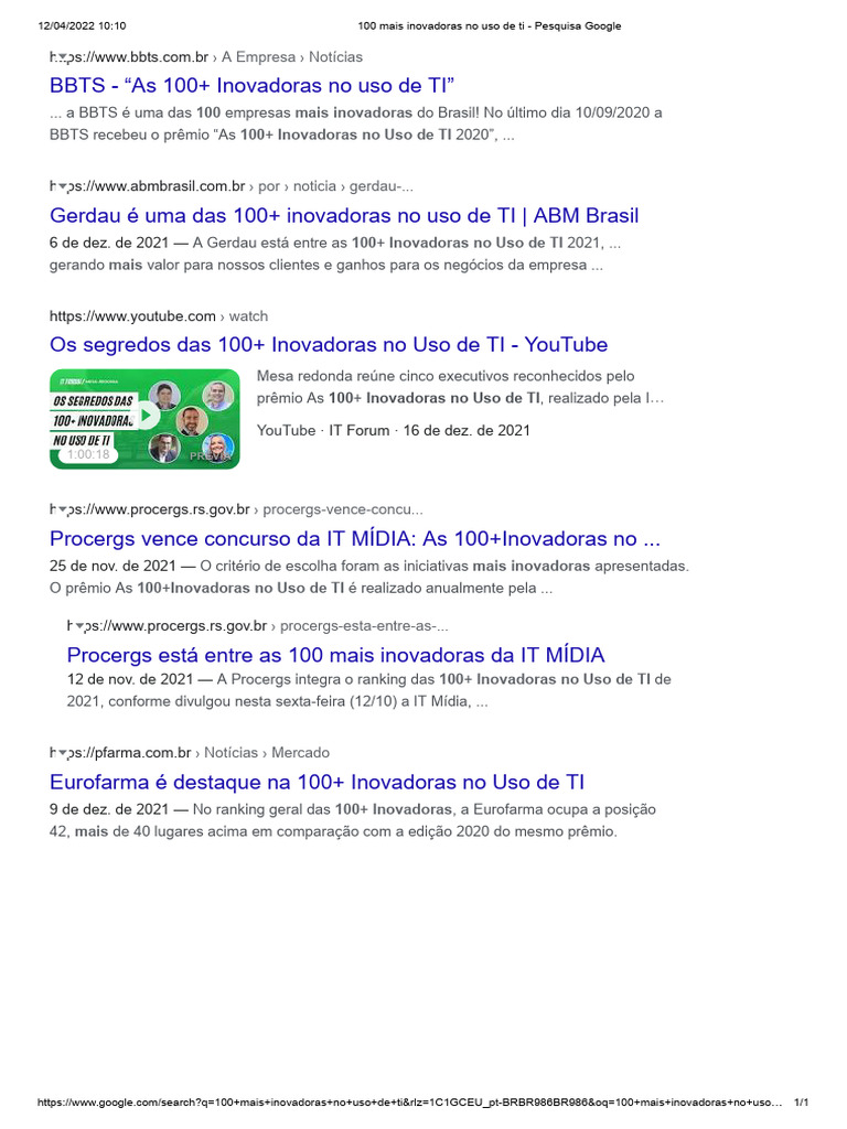 100 Mais Inovadoras No Uso de Ti - Pesquisa Google | PDF