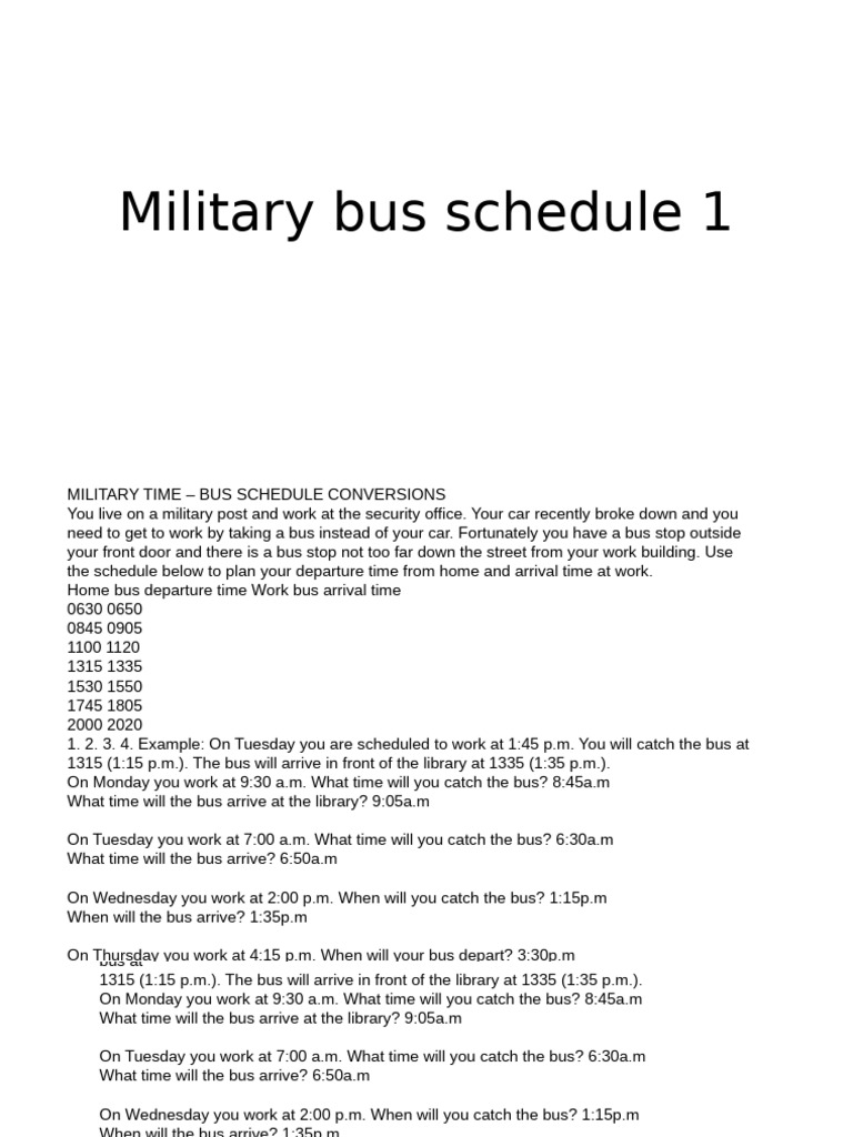 Military Bus Schedule 1 | PDF