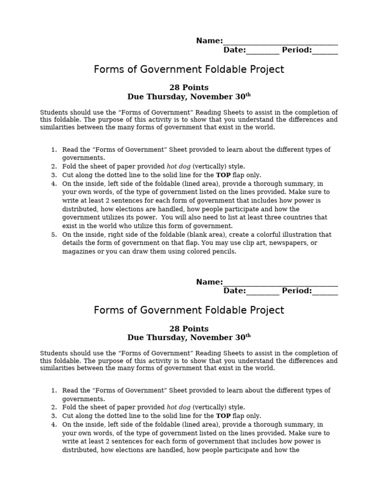 Forms of Government Foldable Directions | PDF | Publishing | Graphic Design