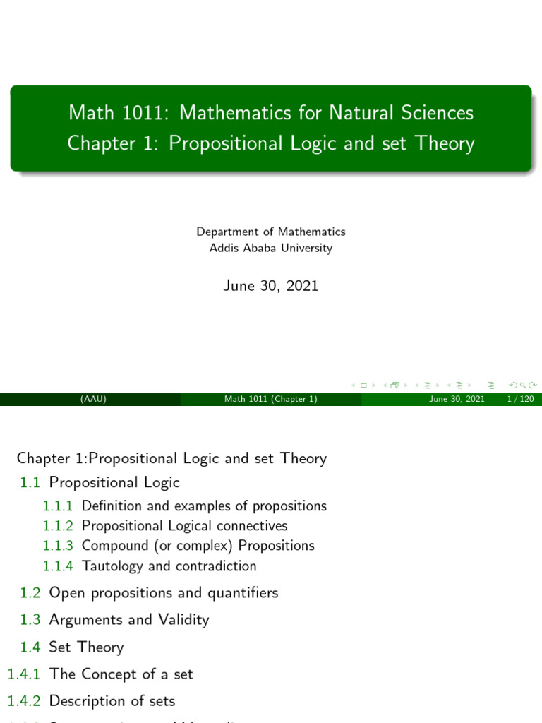 Propositional Logic and Set Theory Overview | PDF | Logic | Proposition