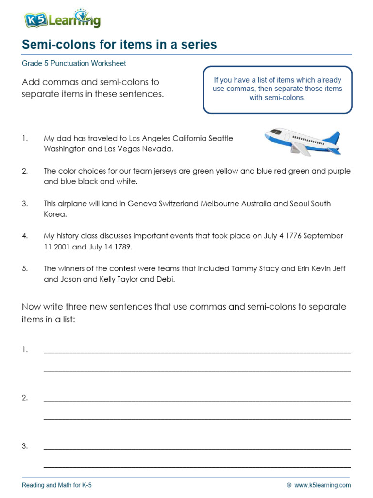 Grade 5 Semi Colons Series B | PDF | Writing | Text