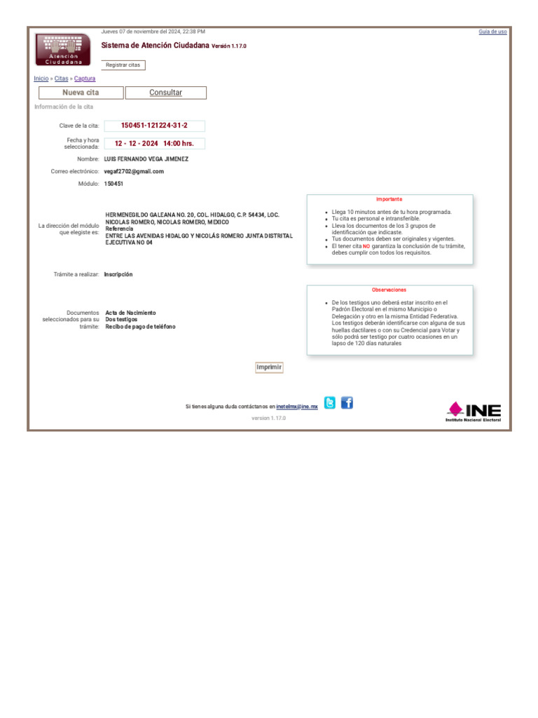 Guía para Registrar Citas INE | PDF | Gobierno