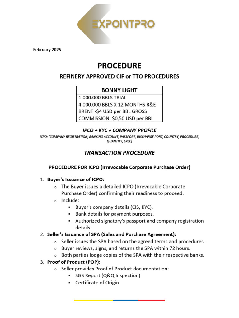 PROCEDURE CIF or TTO - BONNY LIGHT AA | PDF | Letter Of Credit | Business