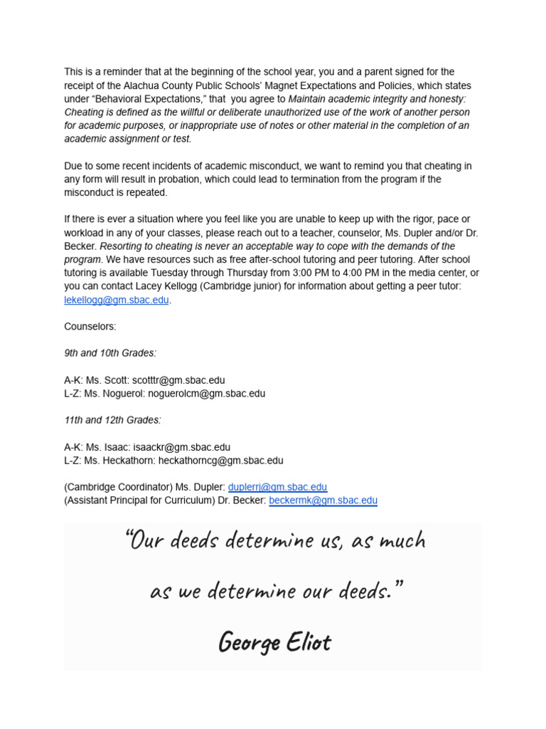 Academic Integrity Reminder | PDF