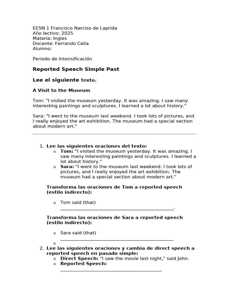 Reported Speech Practice Guide | PDF | Liberal Arts Education