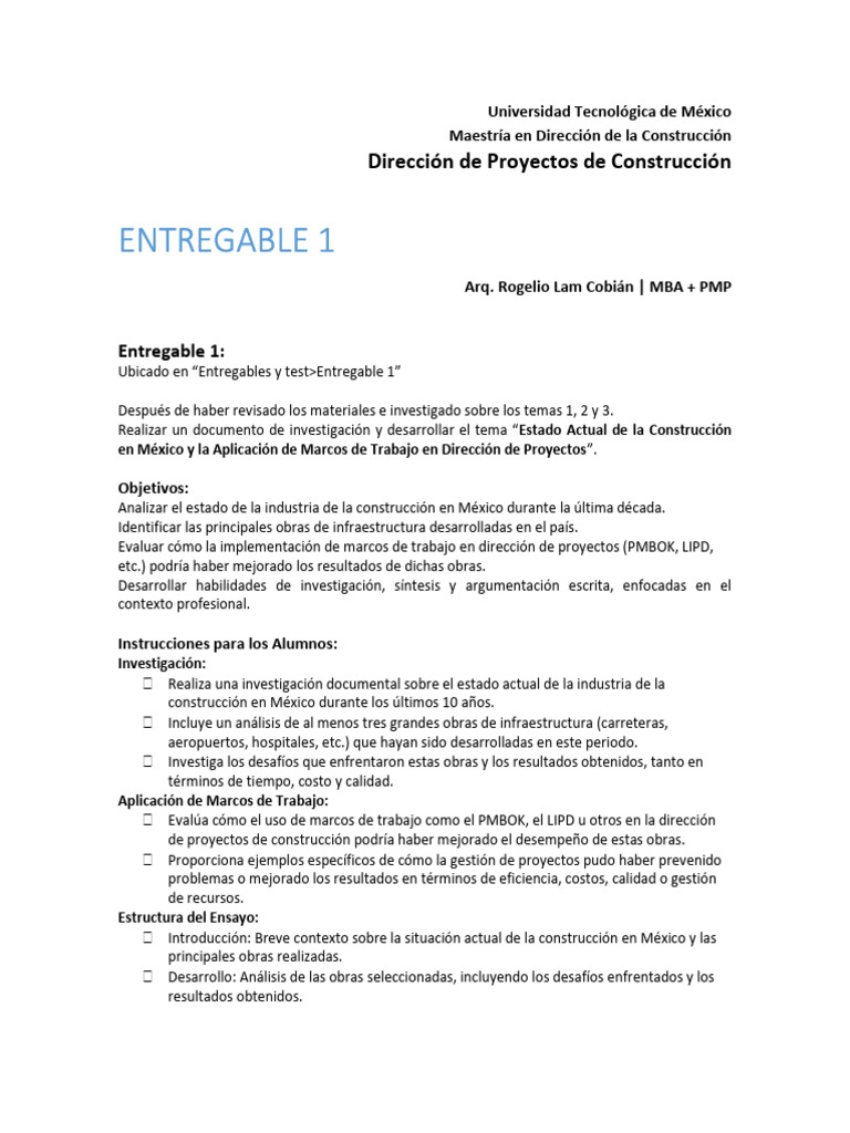 CML104 DPC Instrucciones Entregable 1 | PDF | Ensayos