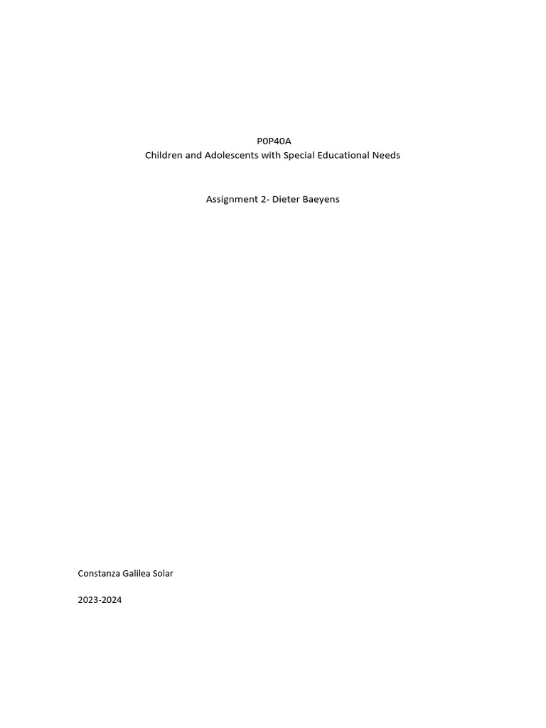 Assignment 2 - Dieter Baeyens | PDF | Attention Deficit Hyperactivity Disorder | Mental Disorder