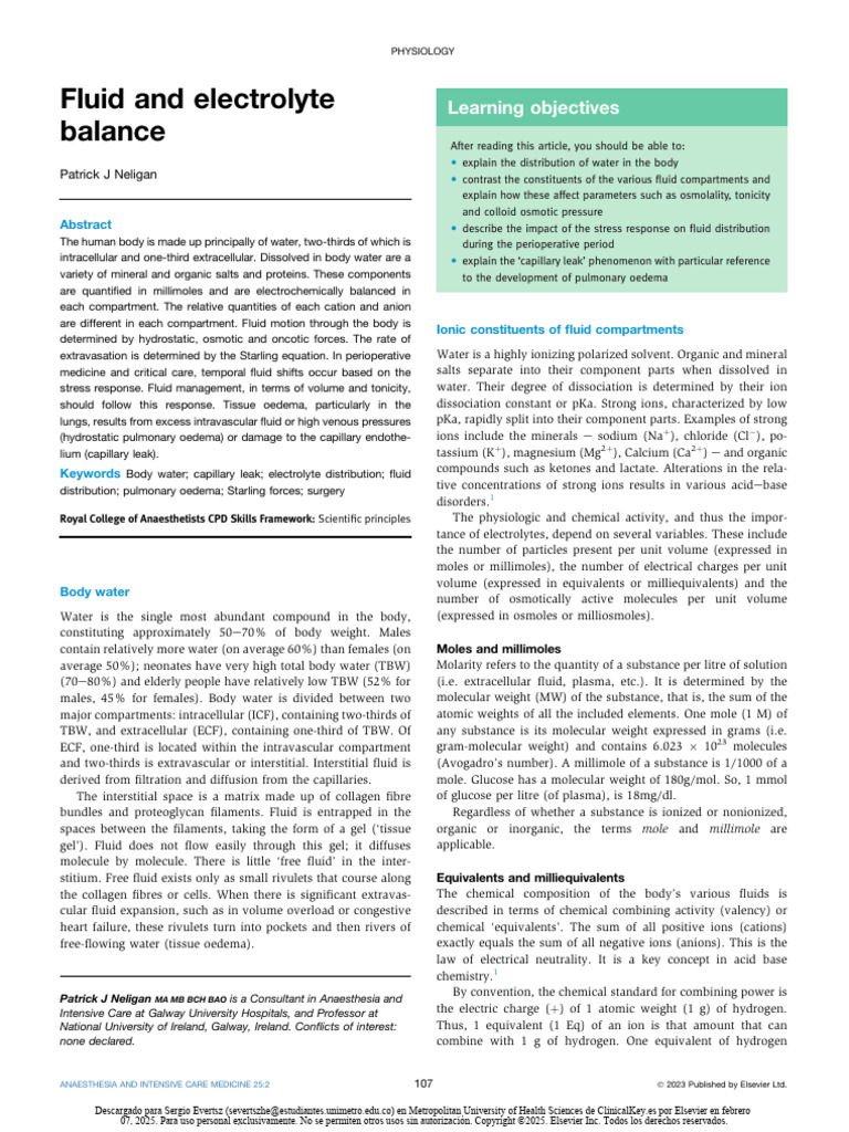 Fluid & Electrolyte Balance | PDF | Ion | Osmosis