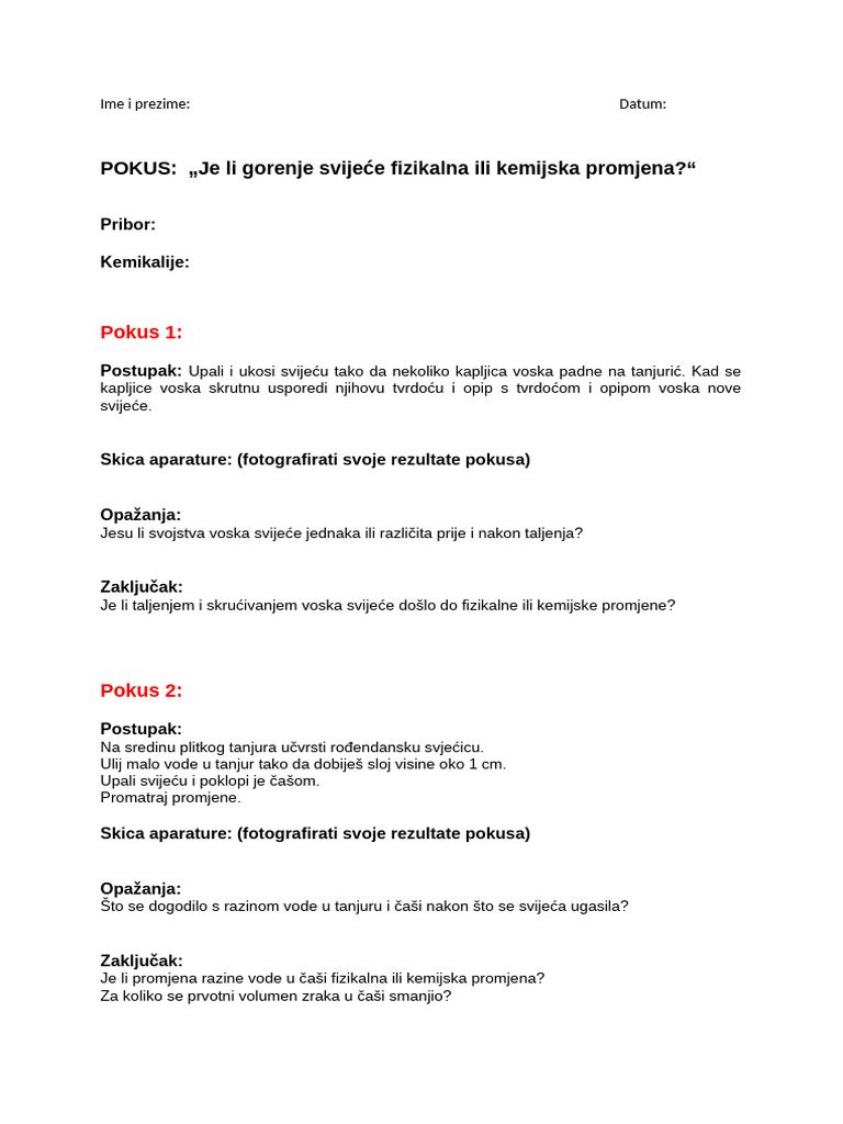 Pokus - Svijeća - 7C - Merz | PDF